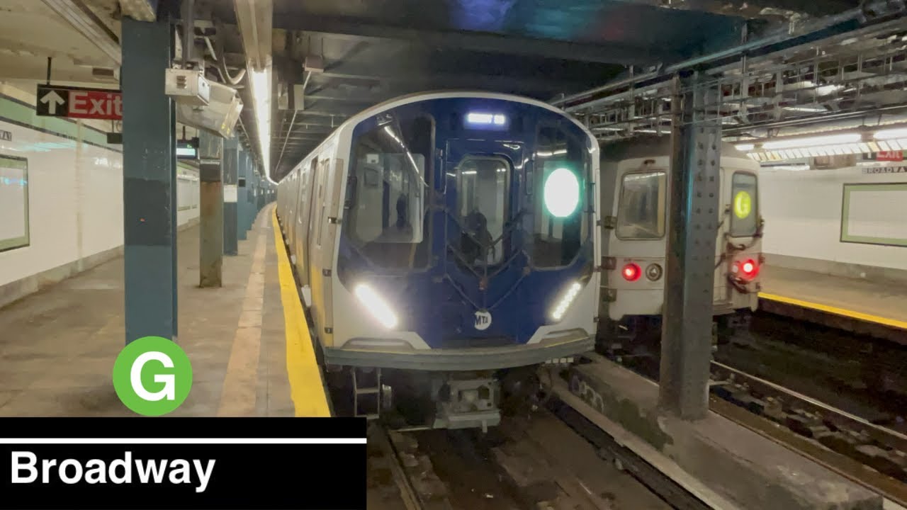IND Crosstown Line: R211T and R46 (G) Train Action @Broadway - YouTube