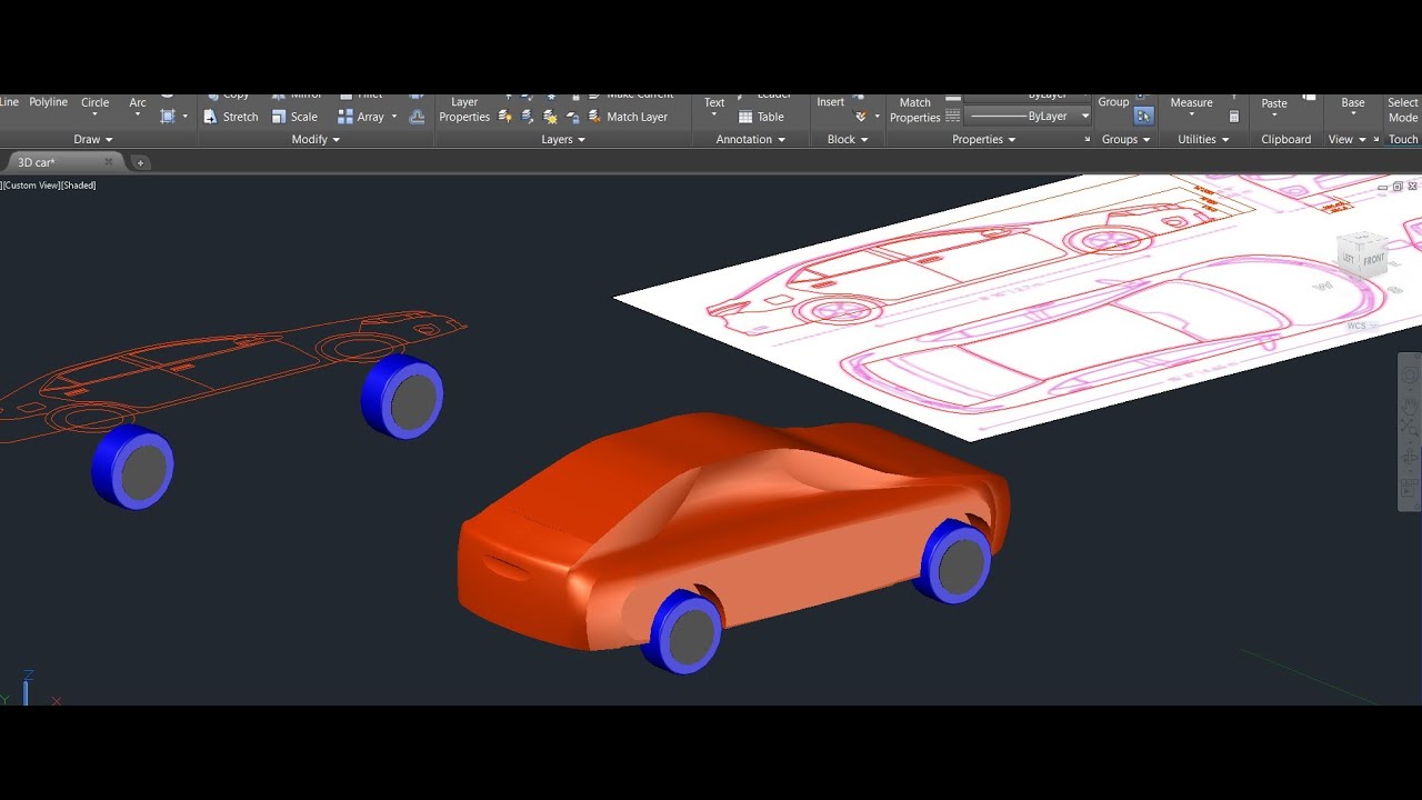 Drawing 3D Car in AutoCAD by SAO EN - YouTube