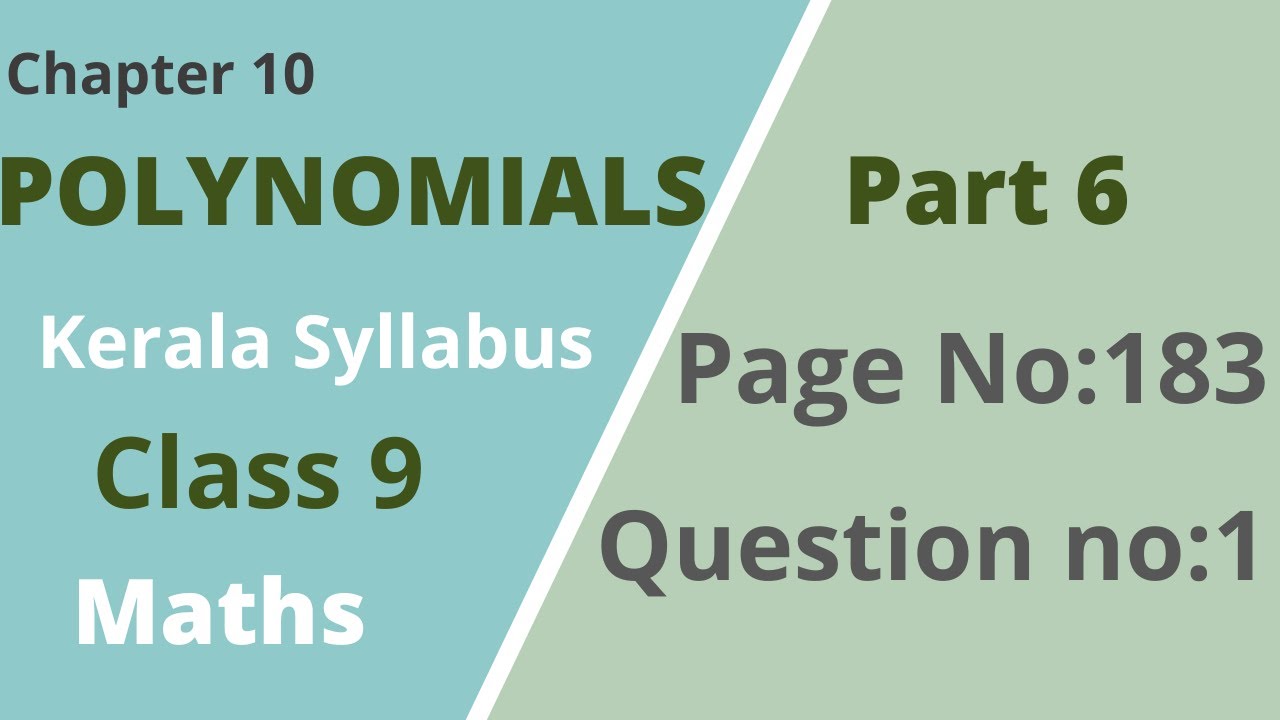 Class 9 | Maths |Chapter 10 | Polynomials | Page No:183; Question No: 1 | Kerala Syllabus| Part ...