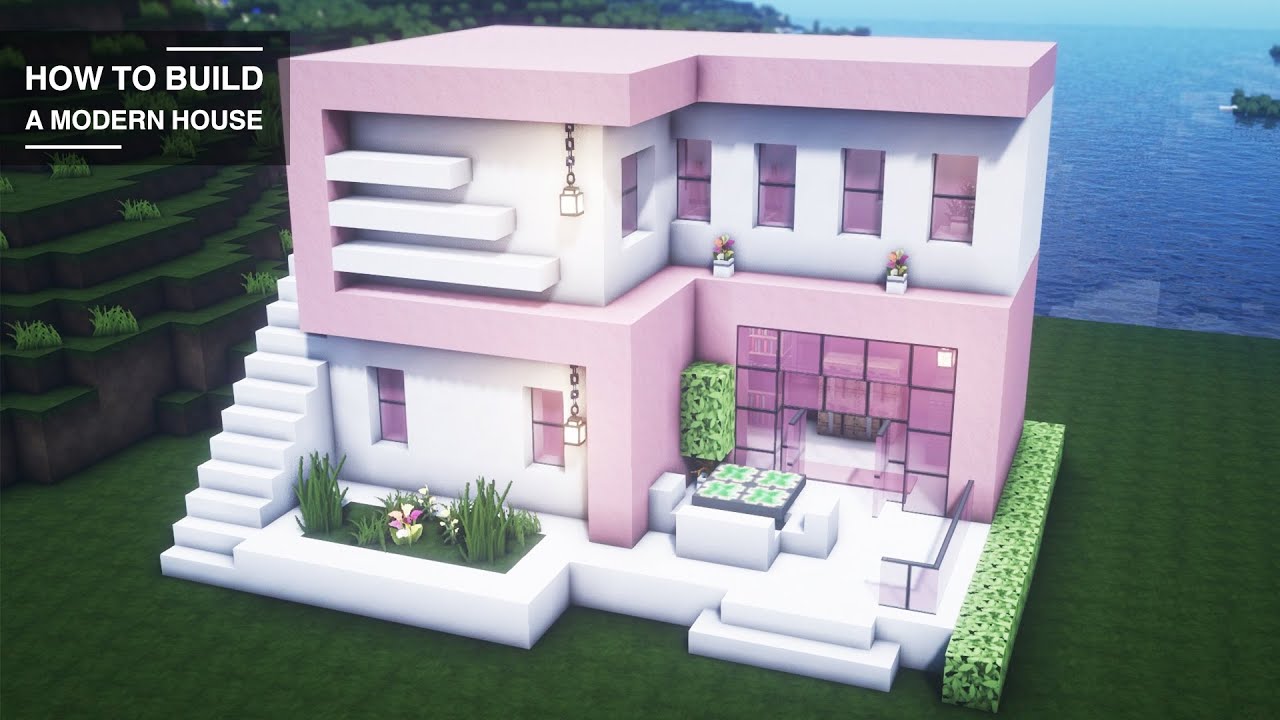 Minecraft 🌸How to build a modern pink house #461 - YouTube