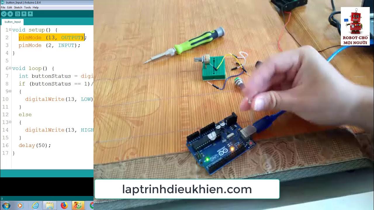 Nhận tín hiệu digital từ nút nhấn (nút bấm - button) với arduino - YouTube