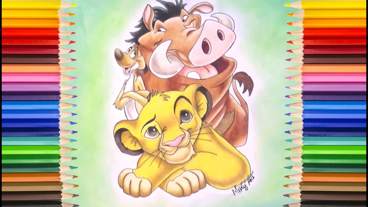 Drawing Simba, Timon and Pumbaa (Disney The Lion King) | Miky Art - YouTube
