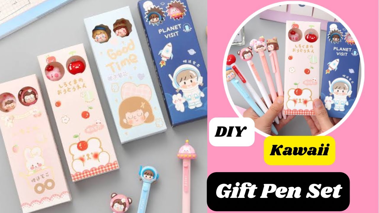 DIY Kawaii Pen Set for gift / DIY Cute pen decoration idea / easy paper ...