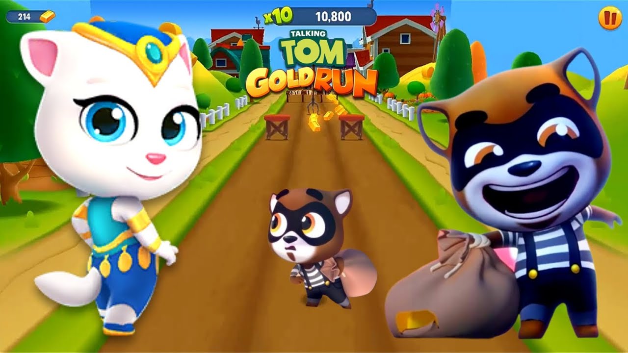 TALKING TOM GOLD RUN GENIE ANGLE vs RACCOON BOTH ENJOY AND FIGHT AT ...