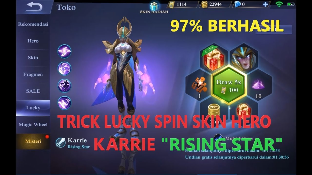 Trik Lucky Spin Skin Karrie Rising Star di Mobile Legends Indonesia 100 ...