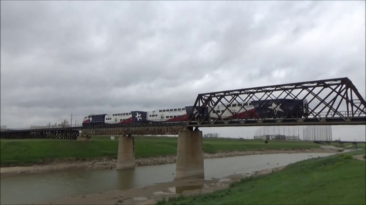 Trinity Railway Express Trains Crossing The Trinity River - YouTube