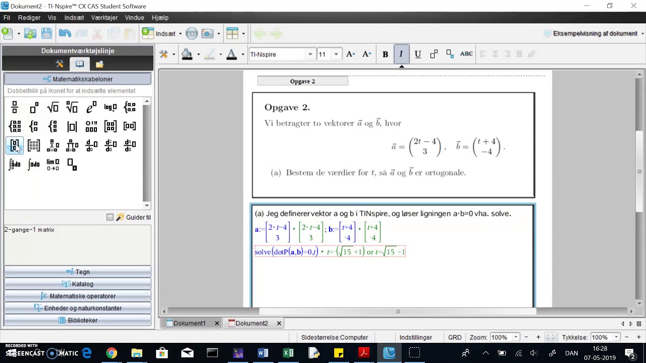 TINspire: ortogonale (vinkelrette) vektorer - YouTube