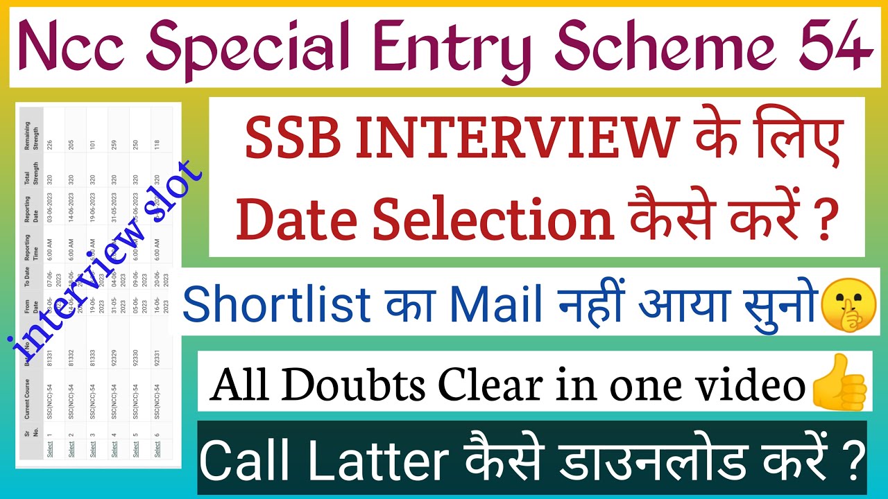 SSB Interview Date Selection | Ncc 54 Special Entry Ssb Dates | Ssb ...