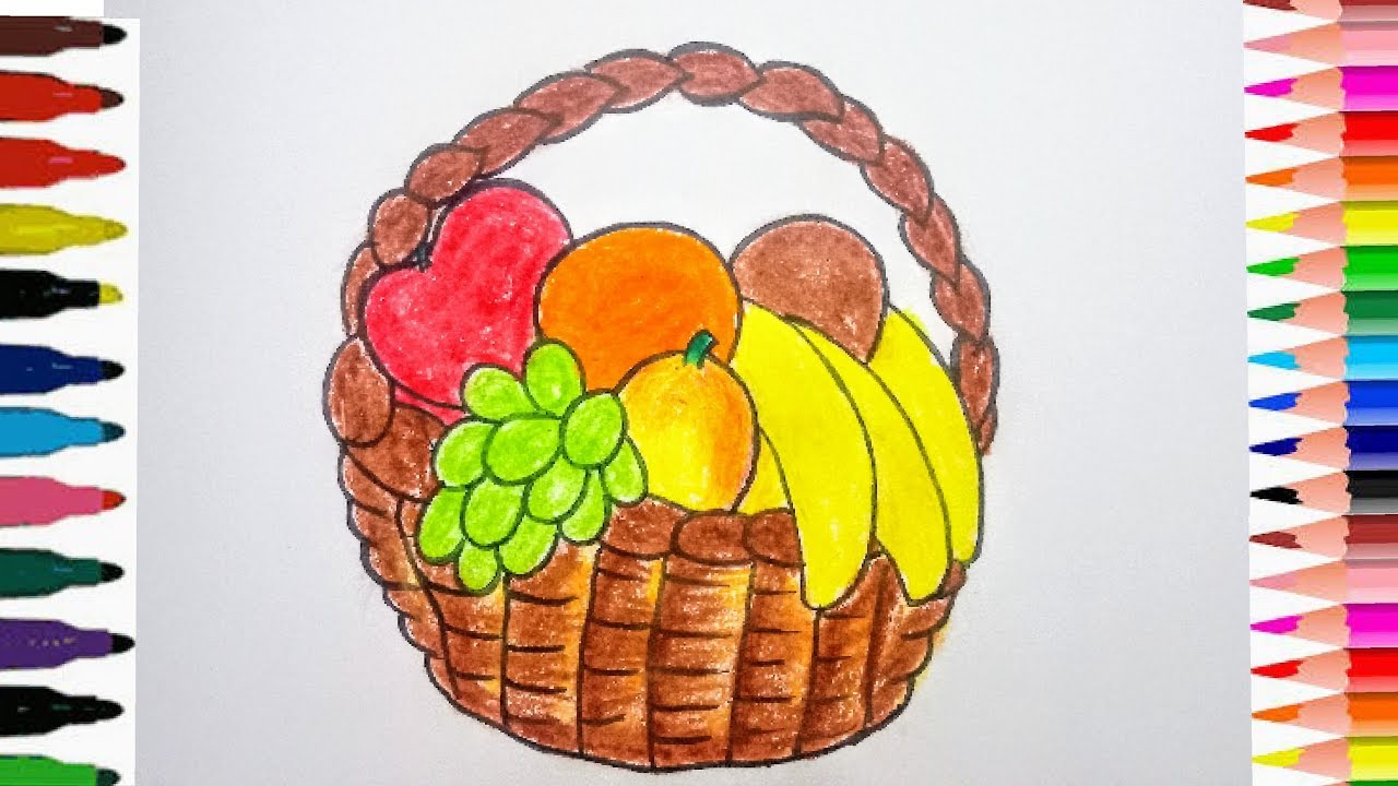 How to draw fruit basket drawing for kids || kids drawing - YouTube