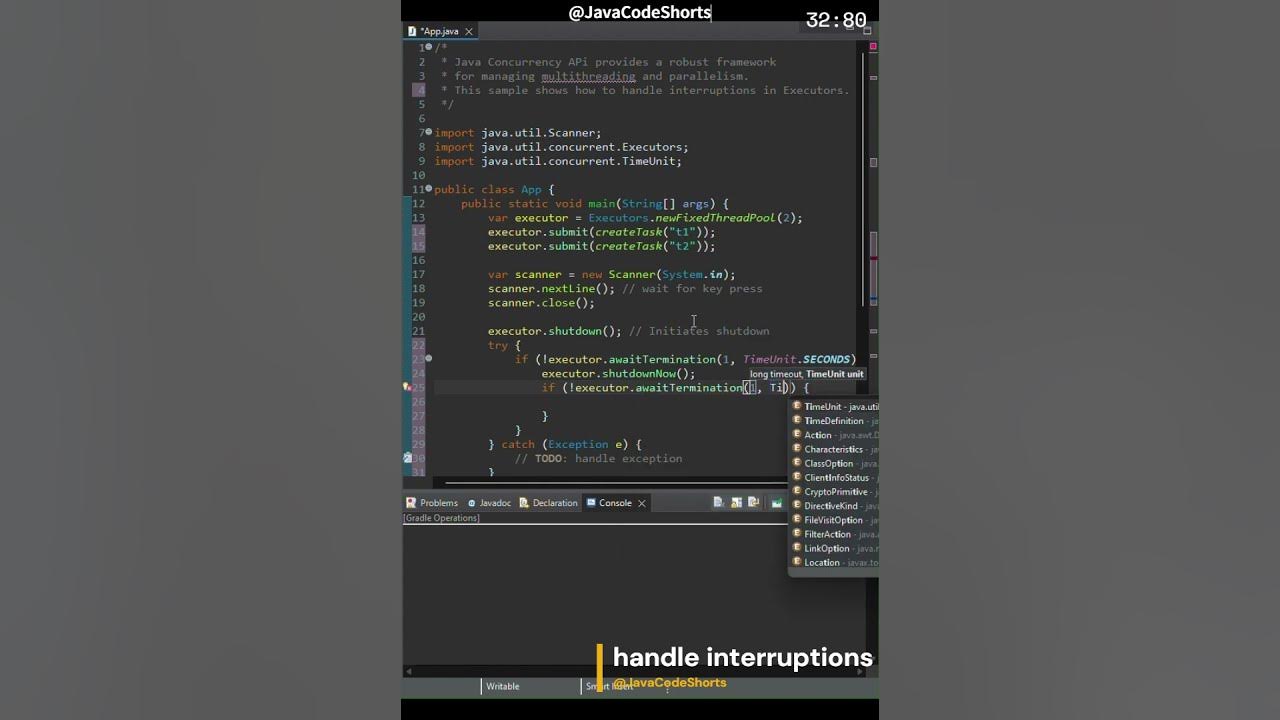 0054 Java Concurrency: handle interrupt Executors #java #programming #coding #shorts - YouTube