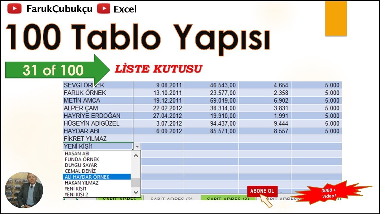 Excel Tablo Yapıları - 31 of 100 - Liste Kutularında Kullanımı - YouTube