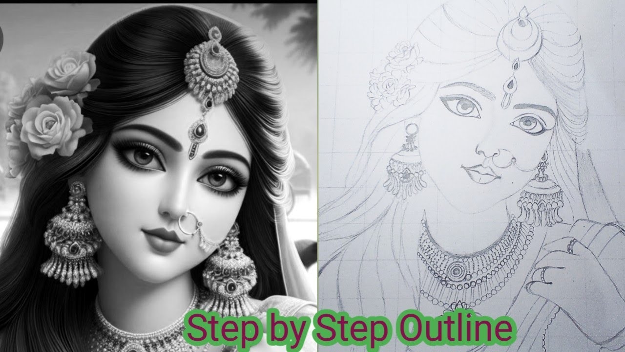 How I Draw Outline of Radharani Sketch॥ How to Draw radha ji outline # ...