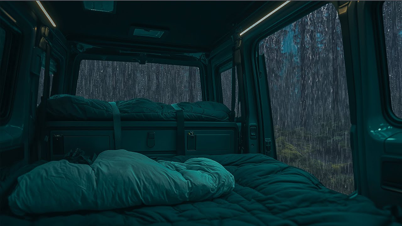 10 Hours⚡️ Rainy Forest Night Inside Camper Van For Instant Sleep And ...