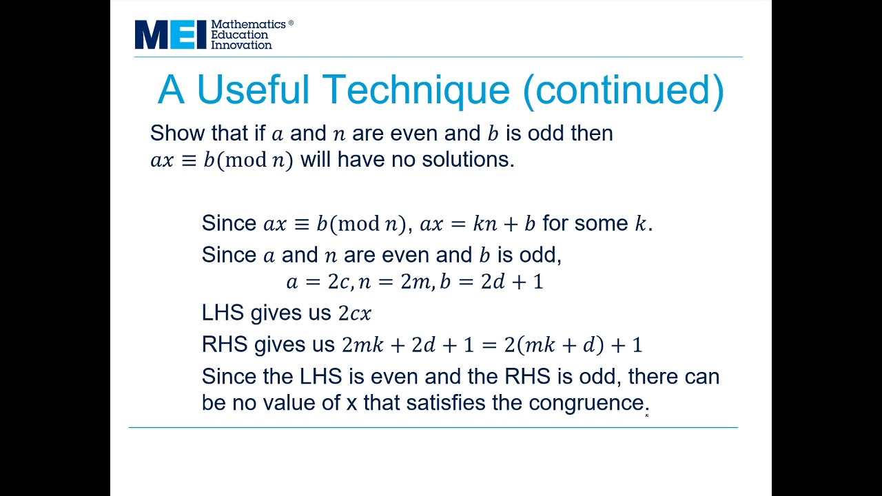 MEI FPT: Number Theory 3 - Congruences and modular arithmetic: Modular ...