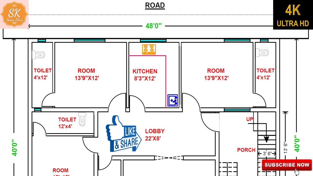 TWO SIDE ROAD HOUSE PLAN 48' X 40’ / 1920 SQ.FT / 213 SQ.YDS / 178 SQ.M ...
