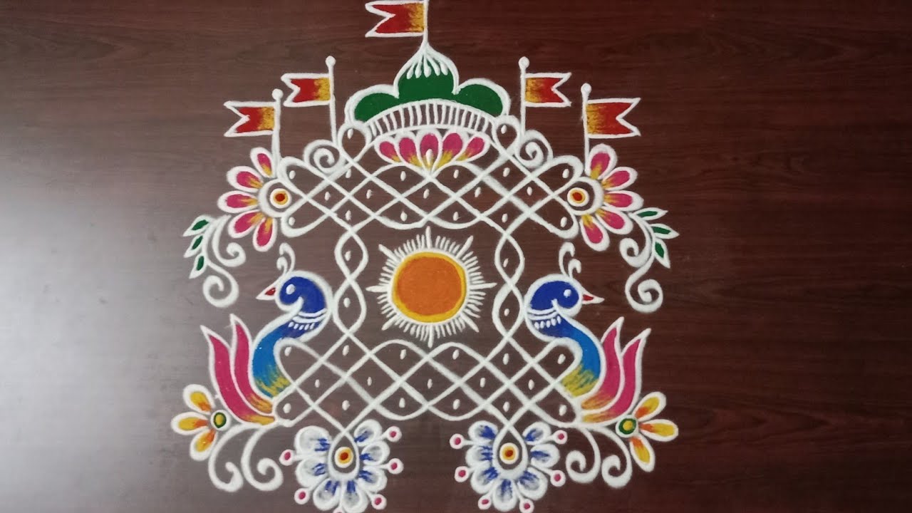 Radhasaptami special dots radham rangoli 🌸 design with peacock 🦚 bird's ...