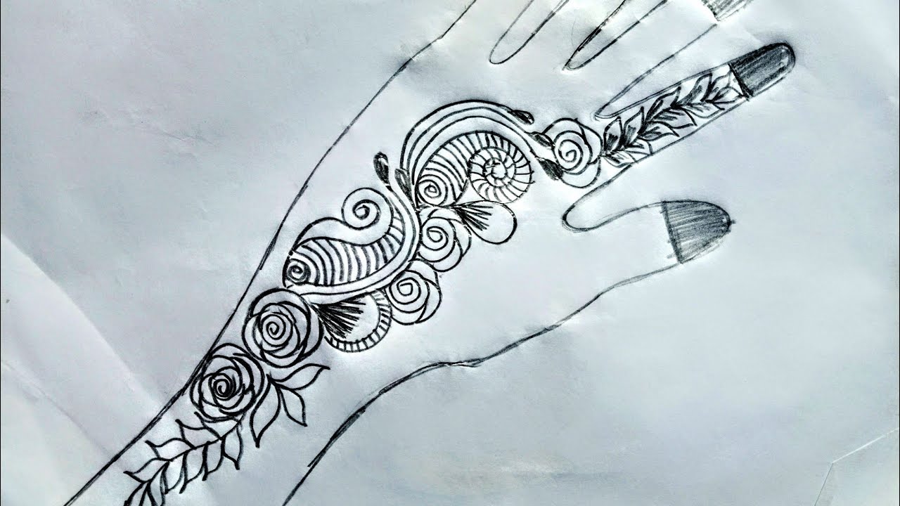 Easy mehndi design drawing with pencil | mehndi design drawing on paper ...