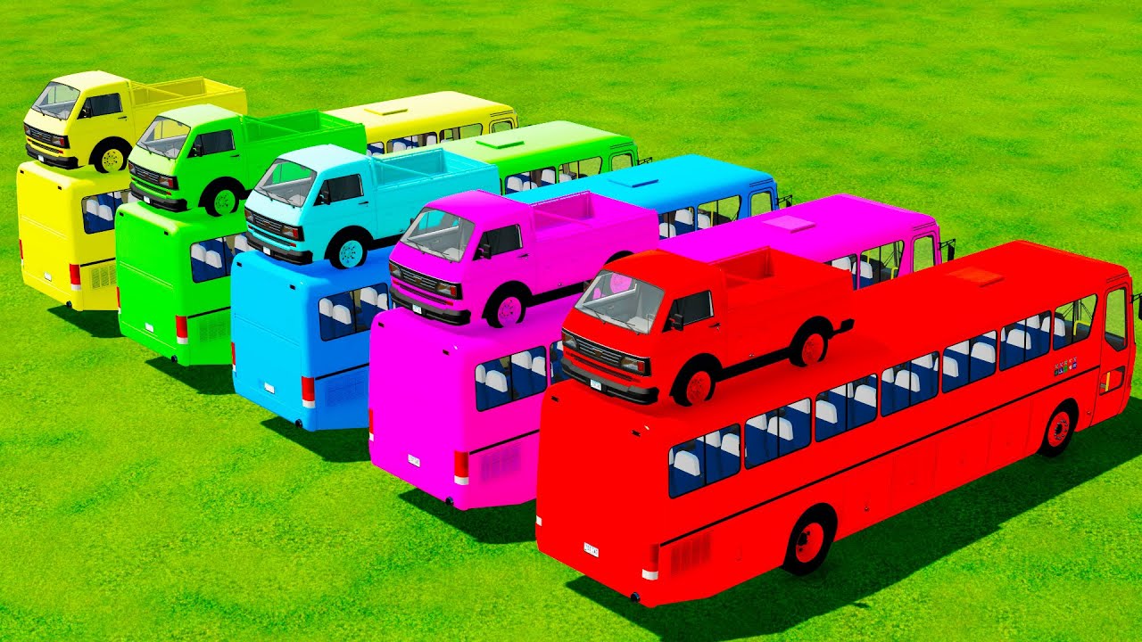 TRANSPORTING FIVE COLOR VOLKSWAGEN VANS, LIZARD BUS, FETOR, FORD ...