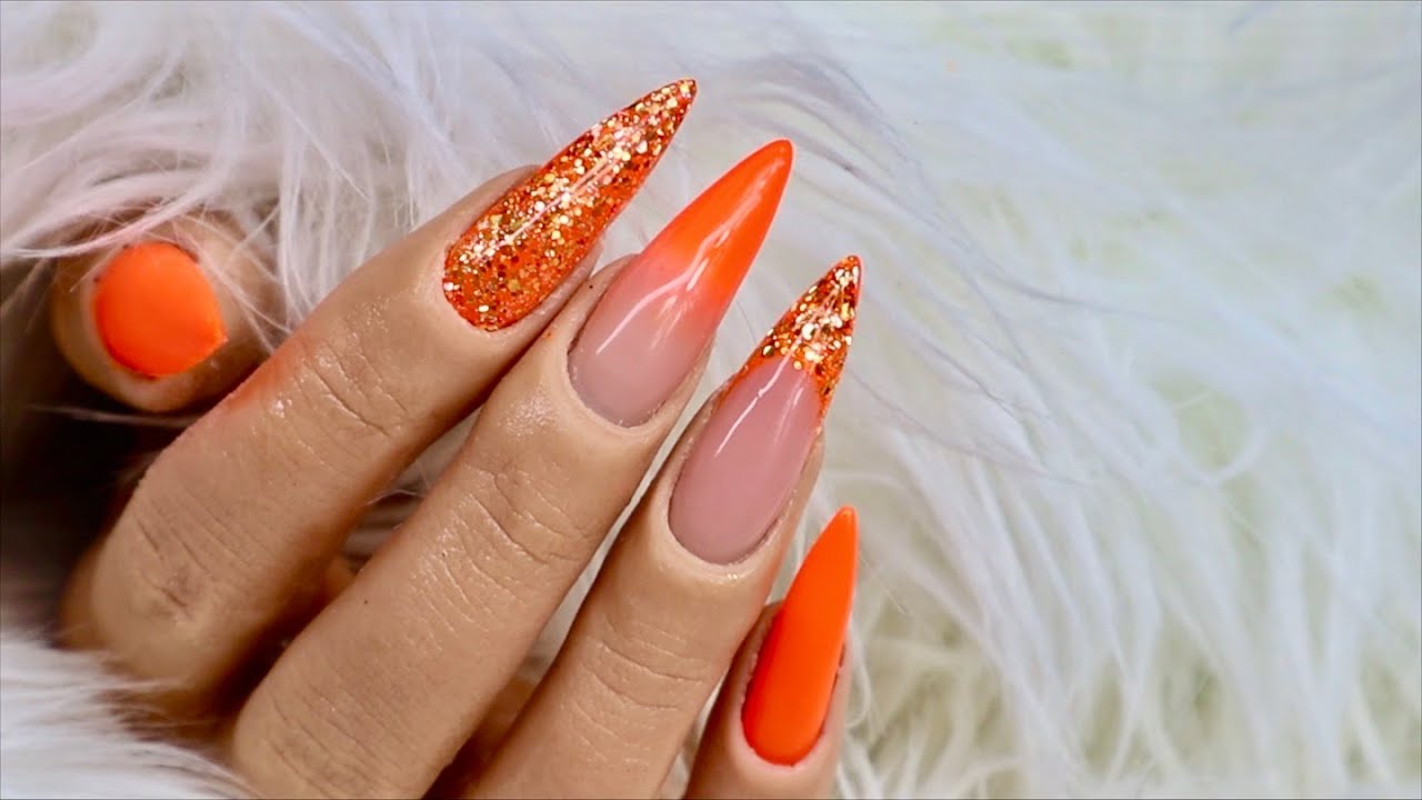 Sweet Summer Neons - reverse French with orange and glitter - YouTube