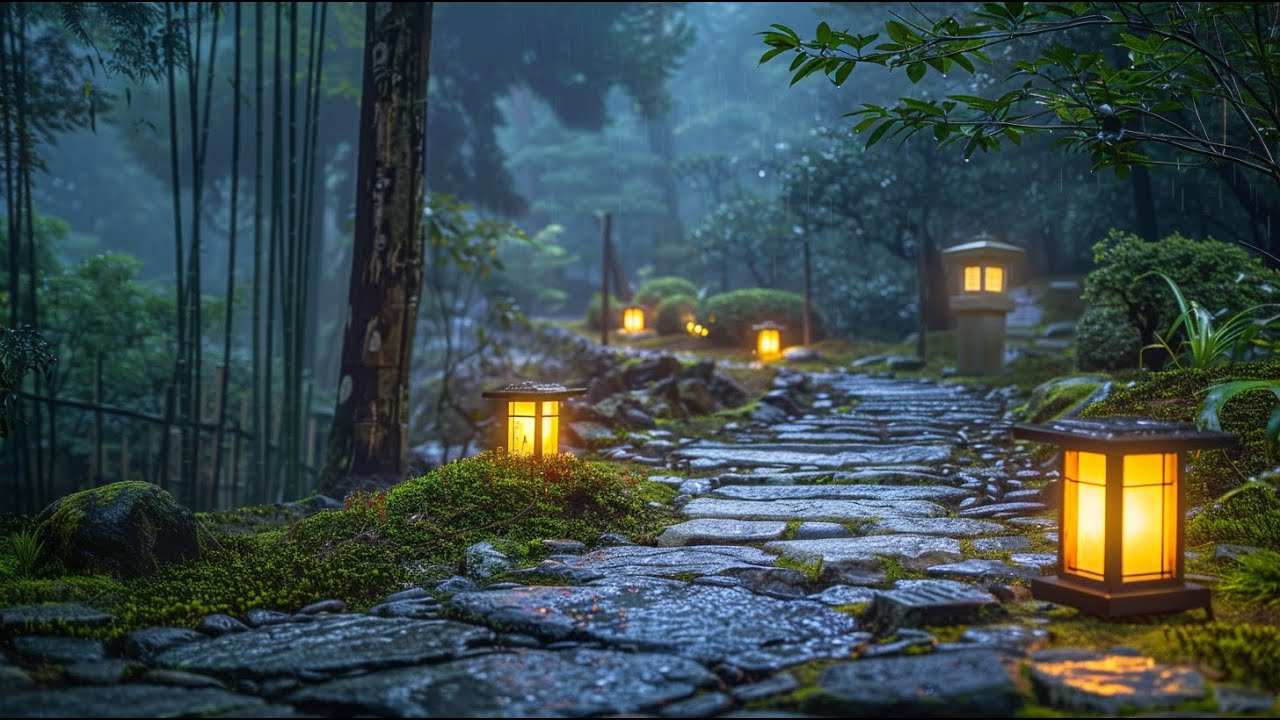 Rainy Evening in Kyoto | Japanese Garden Ambience for Sleep - YouTube