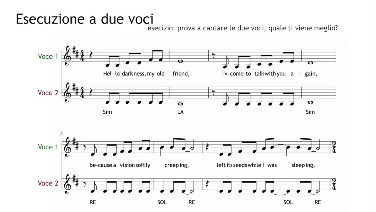 Cantare a due voci "Sound of silence" - YouTube