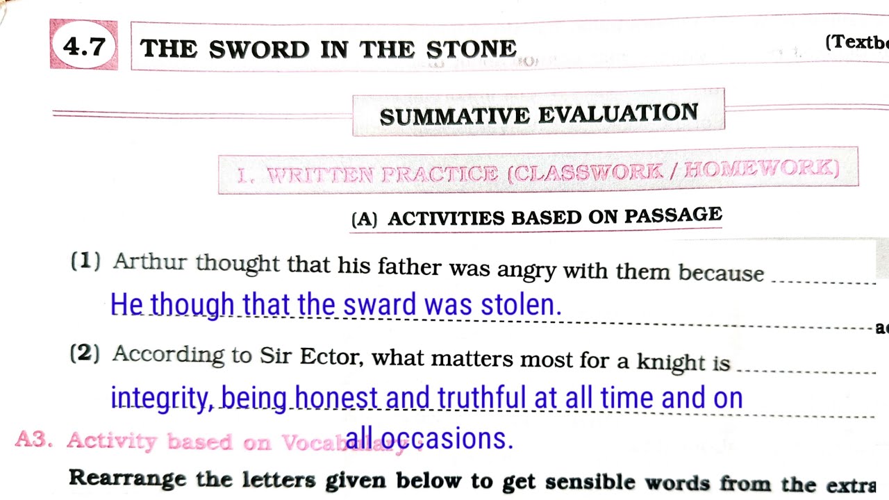 6th STD English 4.7 THE SWORD IN THE STONE workbook answer - YouTube