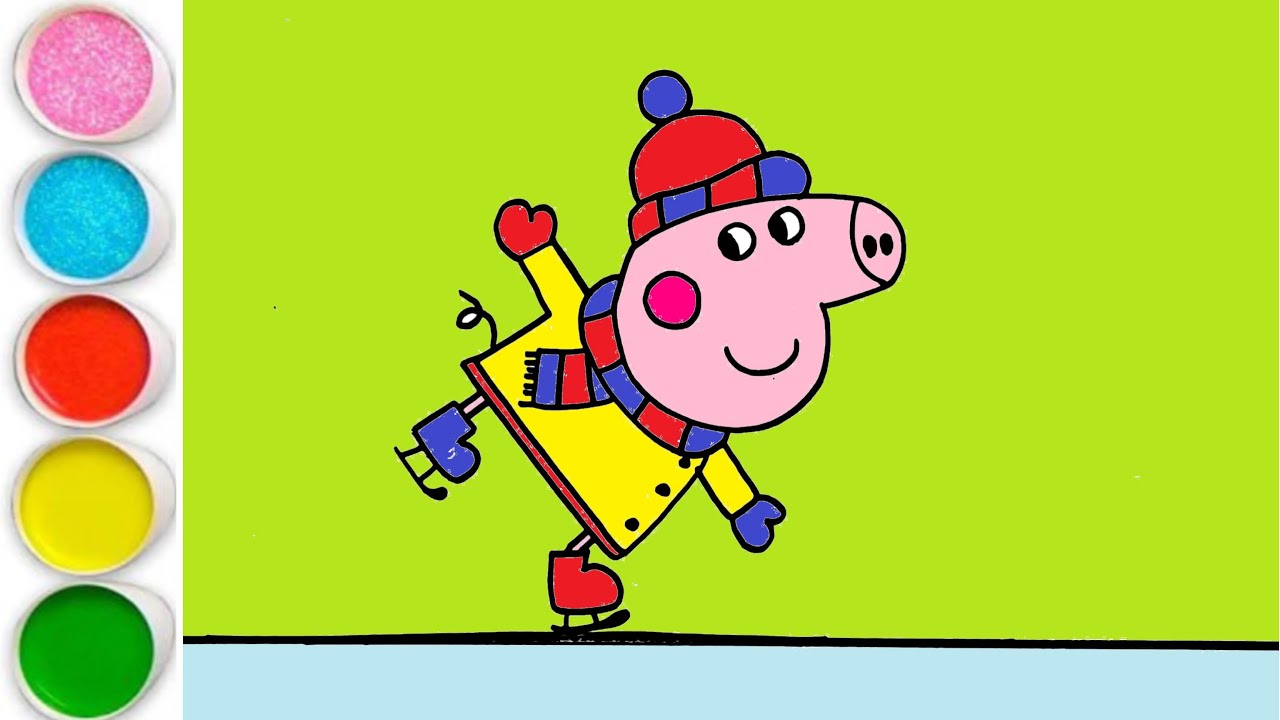 How to Drawing and Coloring Peppa pig Skiing in Holiday Snowy Day 🐷 ⛷ ...