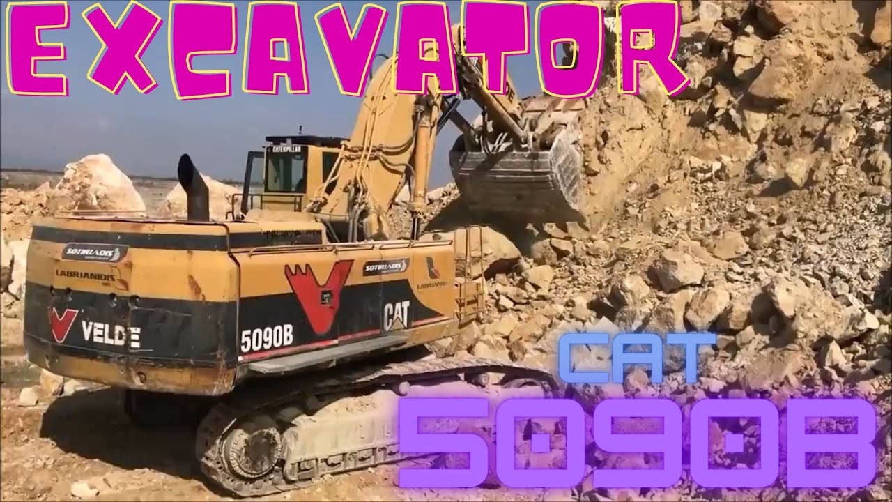Dọn dẹp bãi đá với máy xúc CAT 5090B. - YouTube