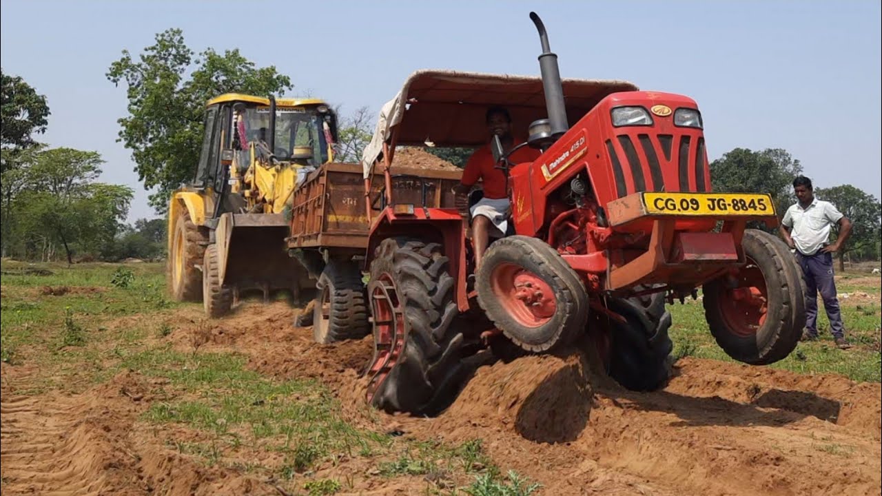 Jcb loading tractor | Jcb pulled Mahindra tractor | Jcb tractor gadi ...