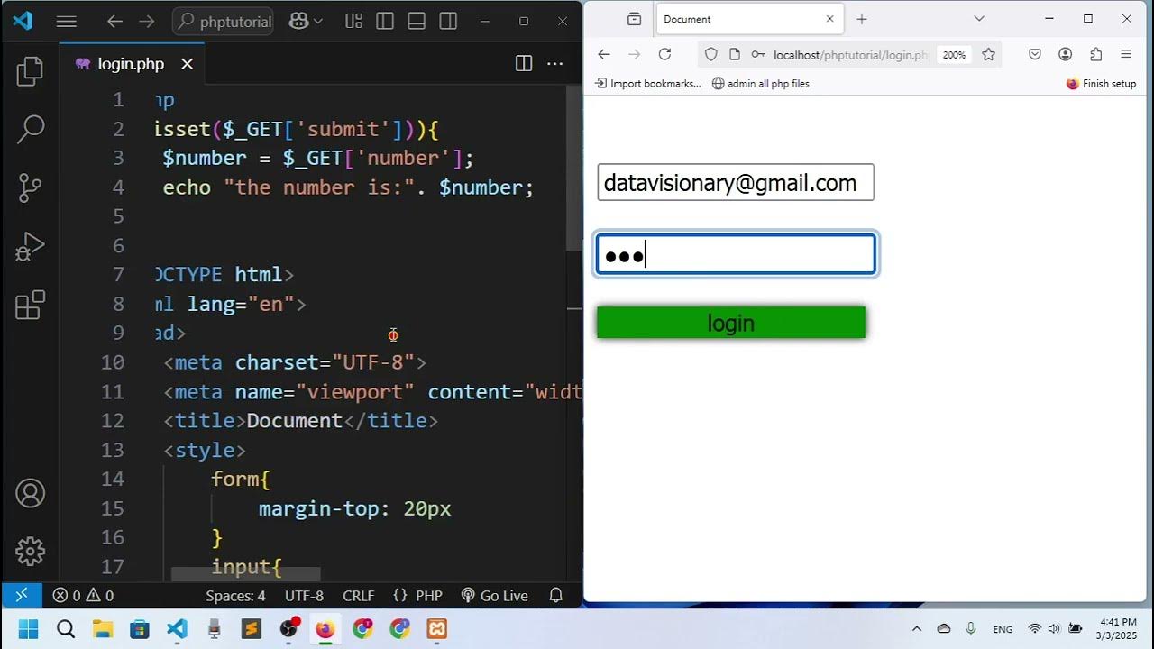 php login form with simple validtaion | talked about localhost and php basic things | get vs ...