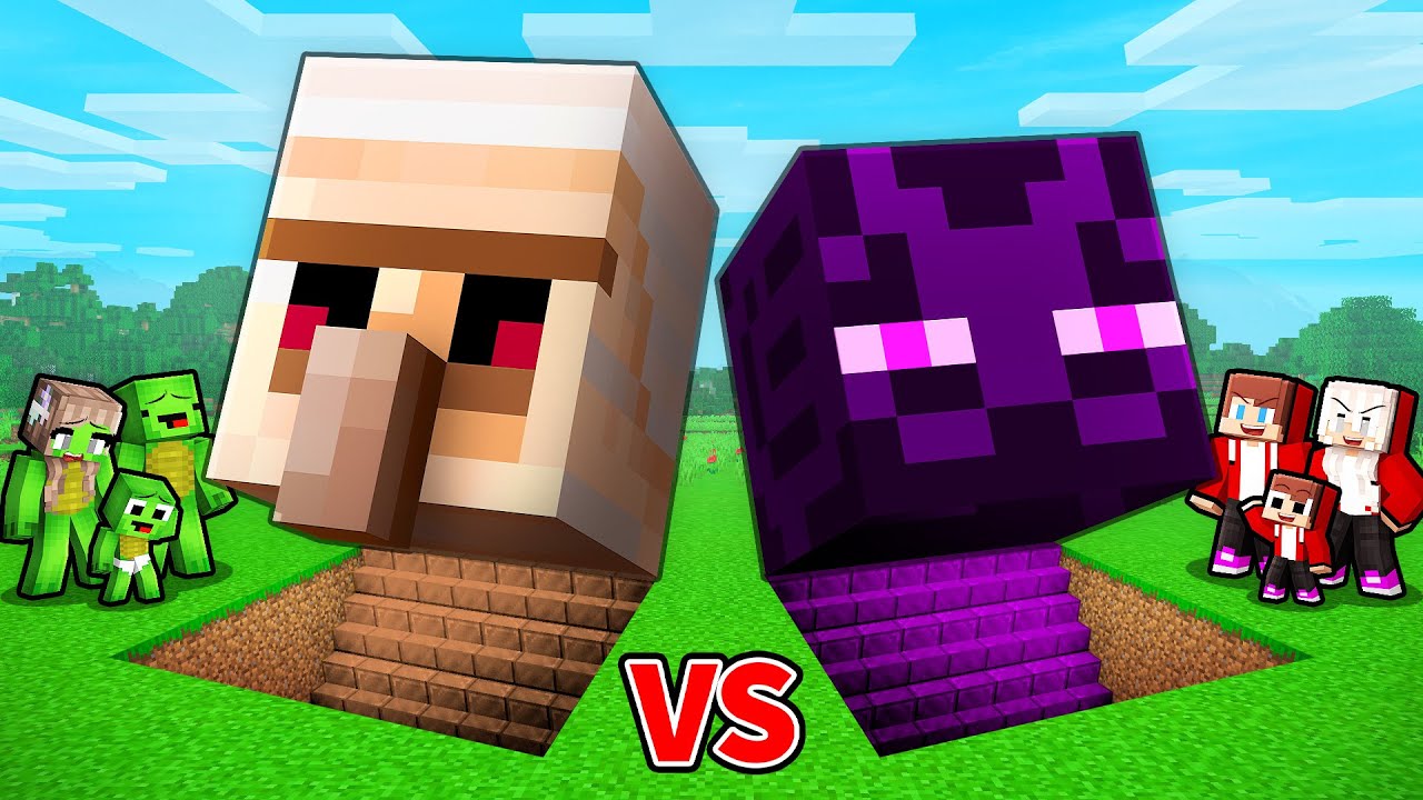 Mikey Family vs JJ Family Mob Head Base Battle in Minecraft (Maizen ...