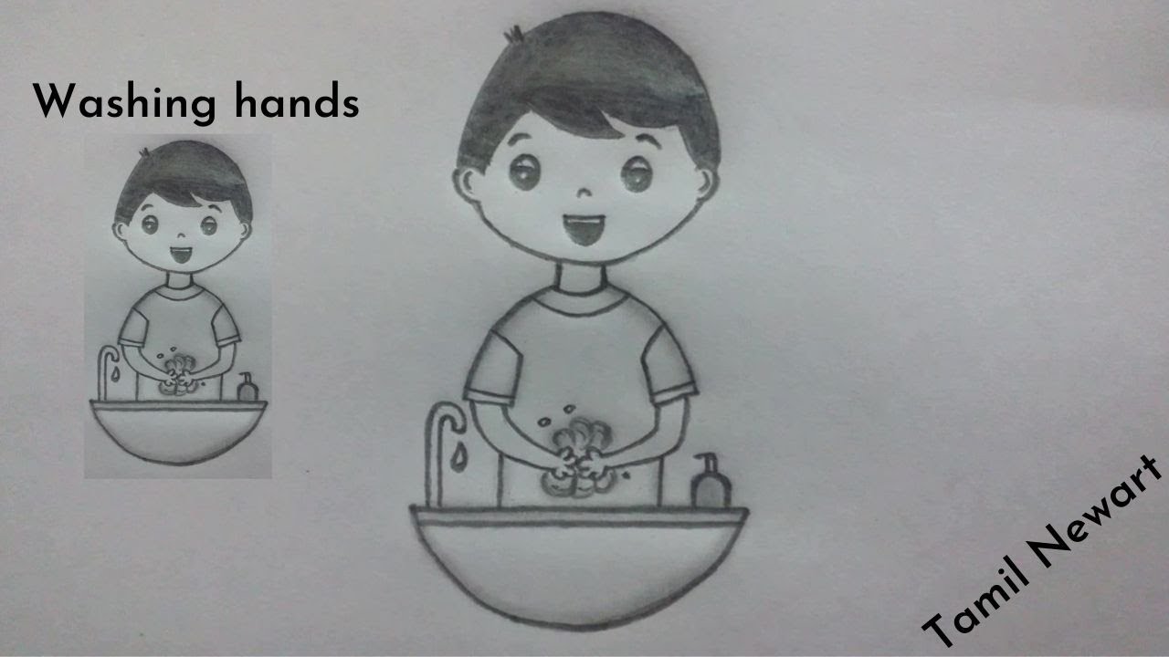How to draw a Cute Boy washing hands | Easy drawing | @TamilNewArt ...