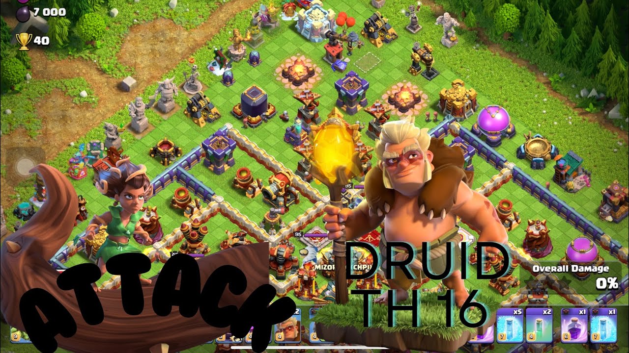 Druid x Root riders attack town hall 16 push thropy legend clash of ...