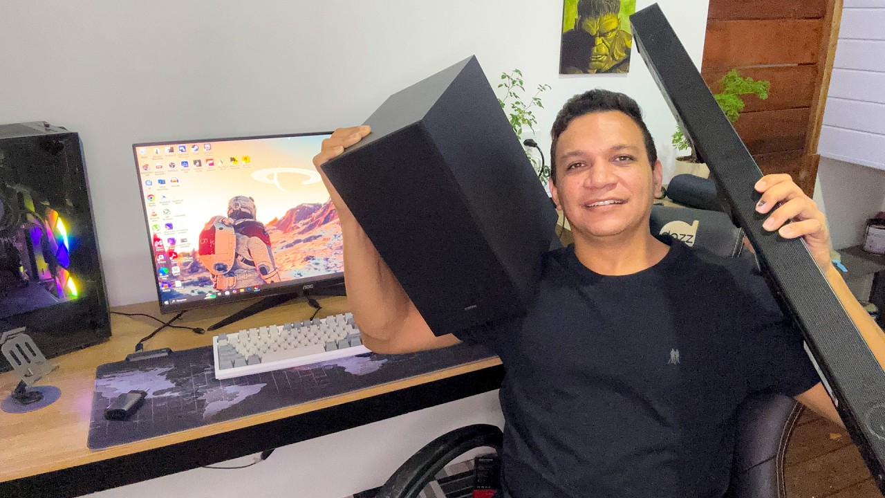Soundbar Samsung Hw b550 review e conexao no Pc computador e dicas ...