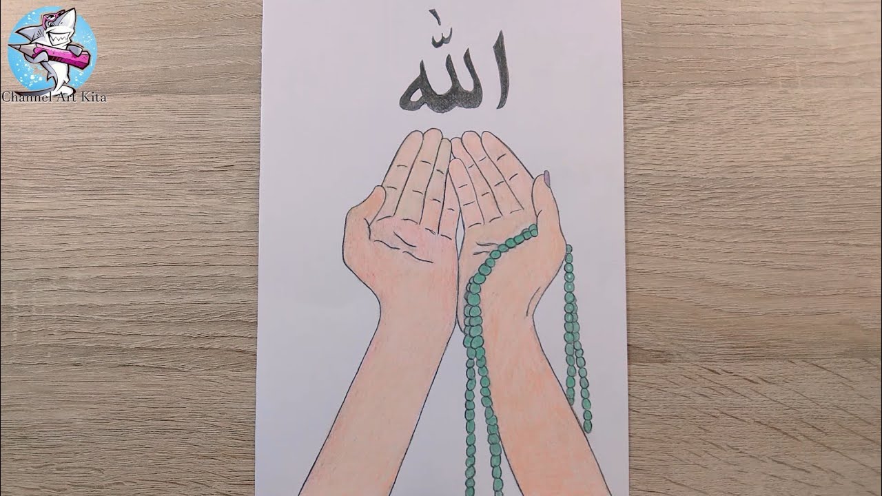 how to draw a Muslim praying with prayer beads || muslim hand praying ...