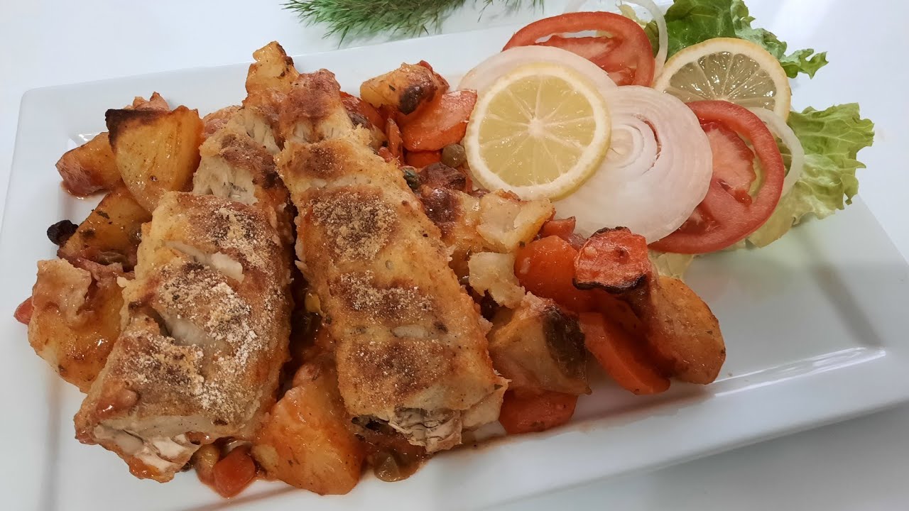 Peshk në Furrë me salcë unike dhe me Perime - YouTube