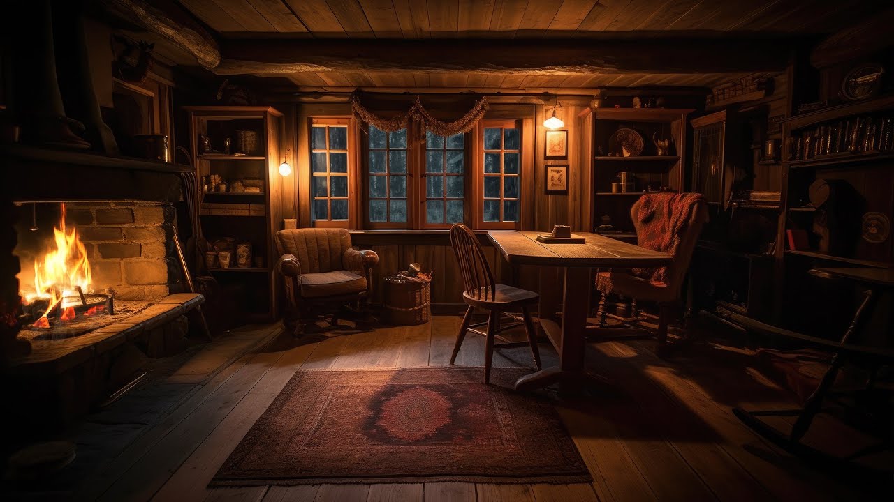 Cozy Hut Ambience - Gentle Night Rain & Fireplace - YouTube