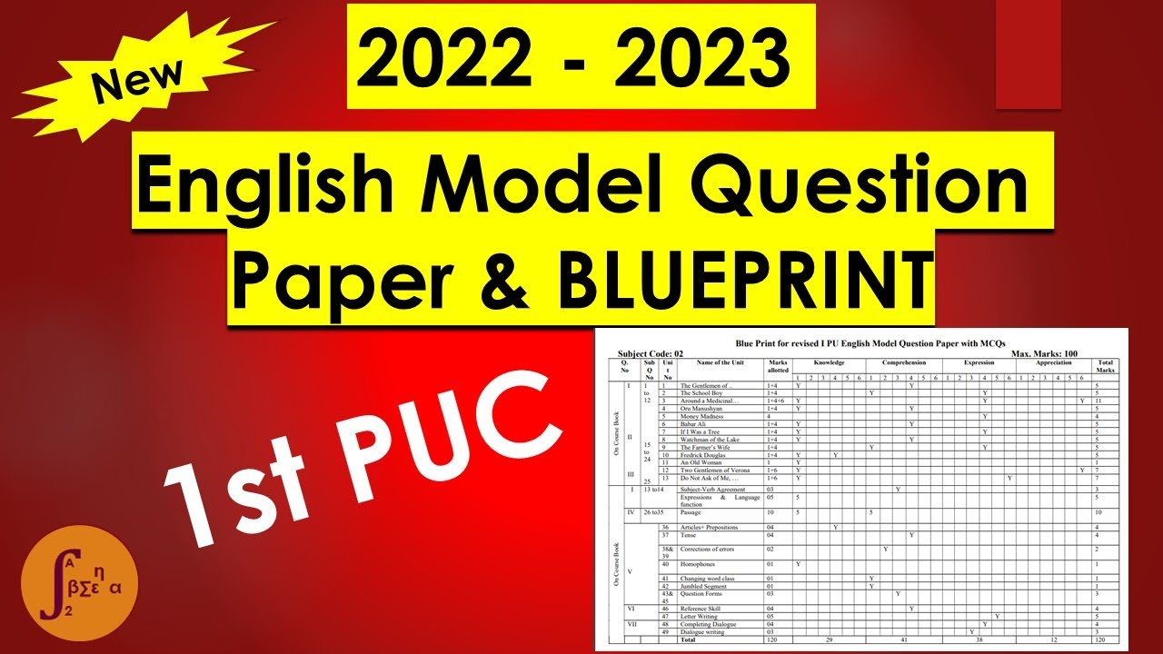 1st PUC Model Question Paper and Blueprint 2022 - 2023 | English - YouTube