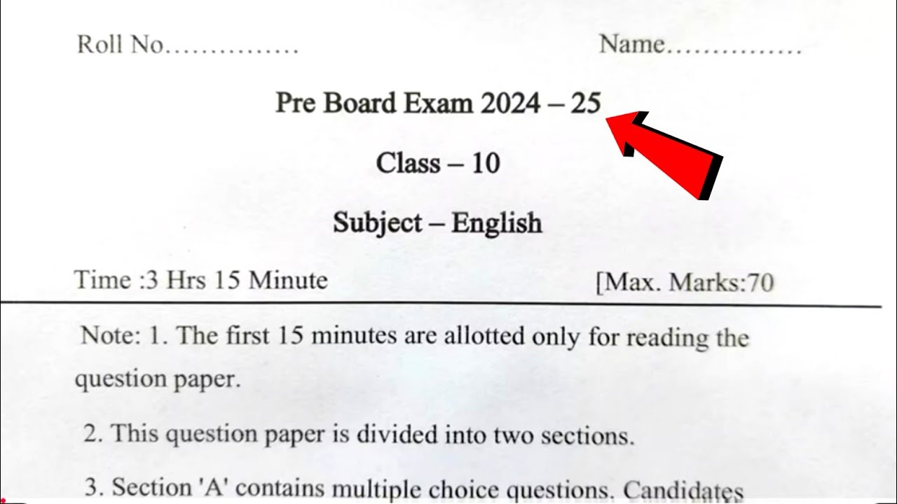 🥳 Class 10th English pre-board exam paper 2025 mp board|| कक्षा 10वीं ...
