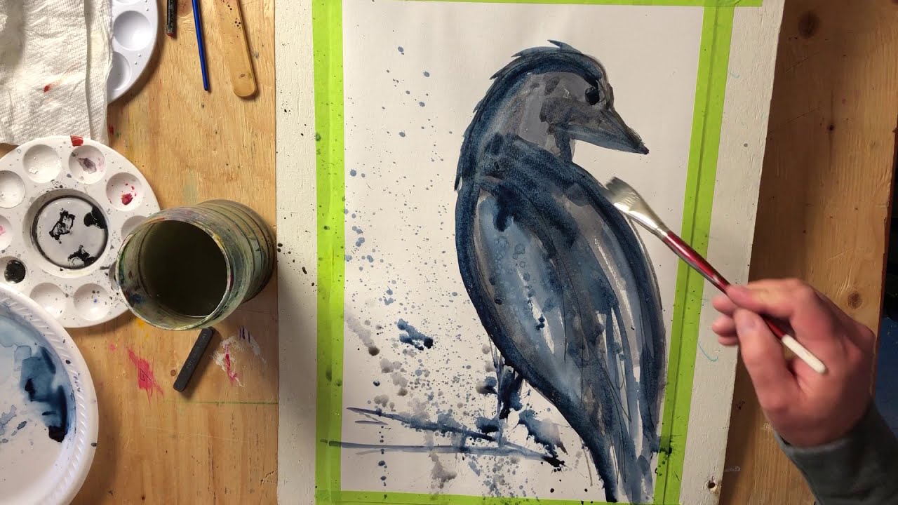 WATERCOLOUR PAINTING A CROW, LOOSE, OPEN, AND FREE - YouTube