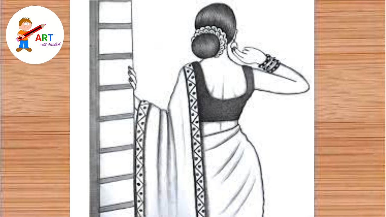 How to draw Girl Backside in Saree || Girl Backside in Saree Drawing ...