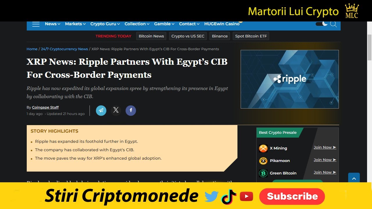 Stiri Crypto: XRP ETF, Sygnum Bank XRP, CBDC, Soroban Stellar, Hyundai Hedera, Fetchai, Circle ...