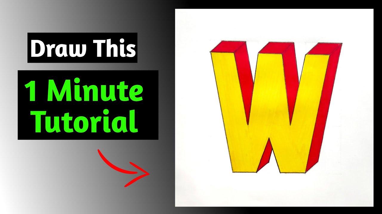 3D letter W Drawing Tutorial EASY - YouTube