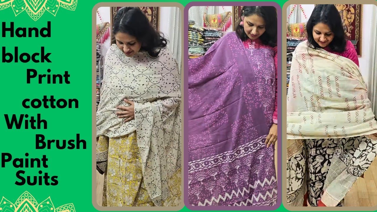 hand block print cotton suit with cotton dupatta and brush paint suits ...