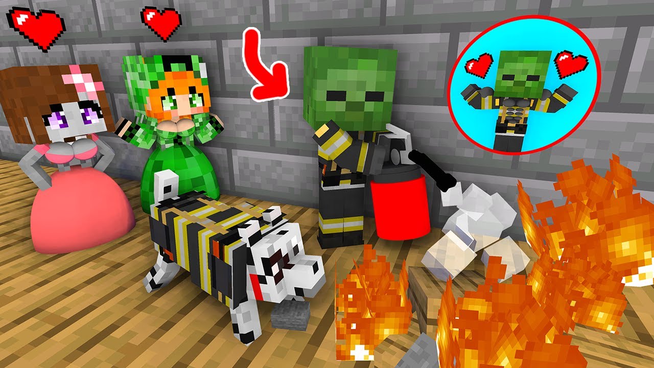 Zombie Firefighter and Firefighter Dog - Minecraft Animation - YouTube