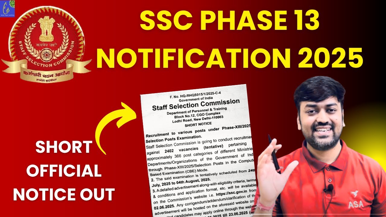 SSC Vacancy 2025 Short Official Notice | SSC Selection Post Phase 13 ...