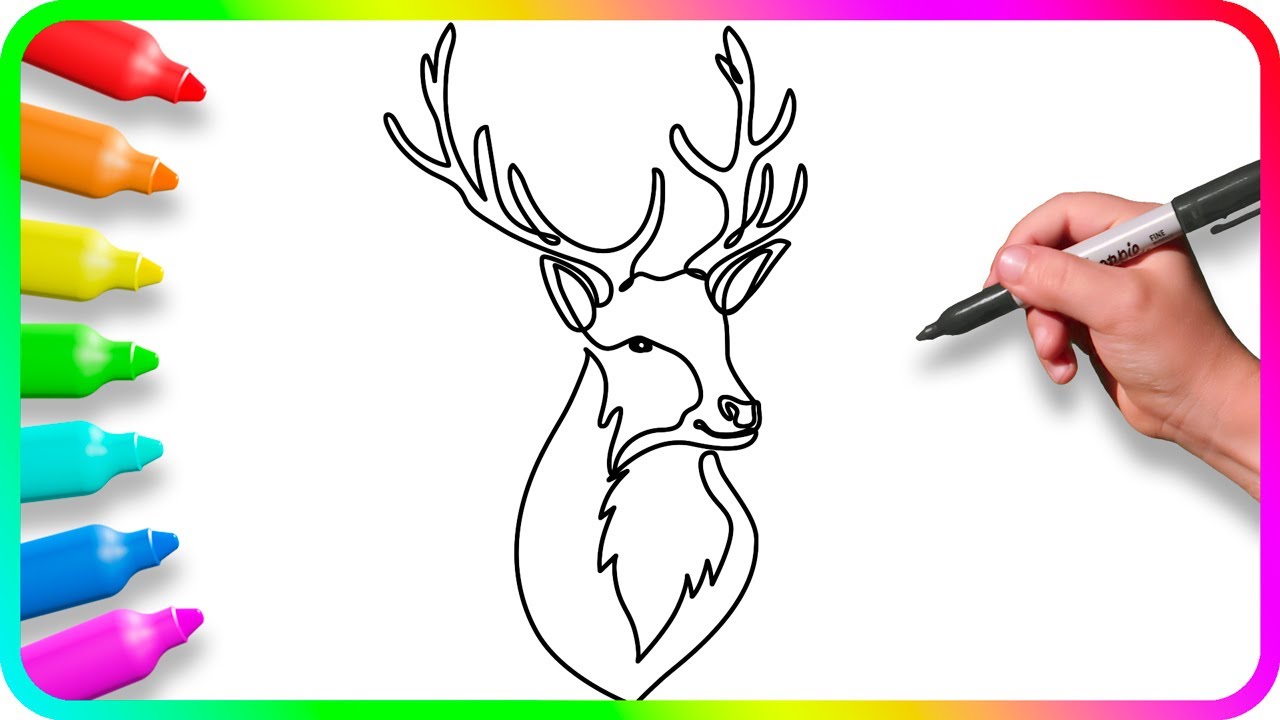 How to DRAW DEER with one line | Easy drawing tutorial | Learn to draw ...