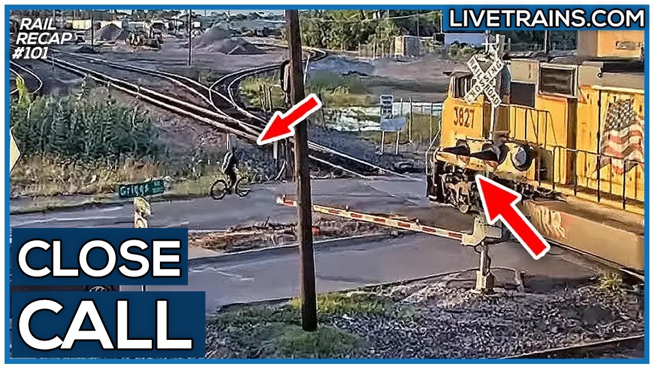 CLOSE CALL: TRAIN vs. CRAZY Bicyclist. NEVER DO THIS | LIVE Trains ...