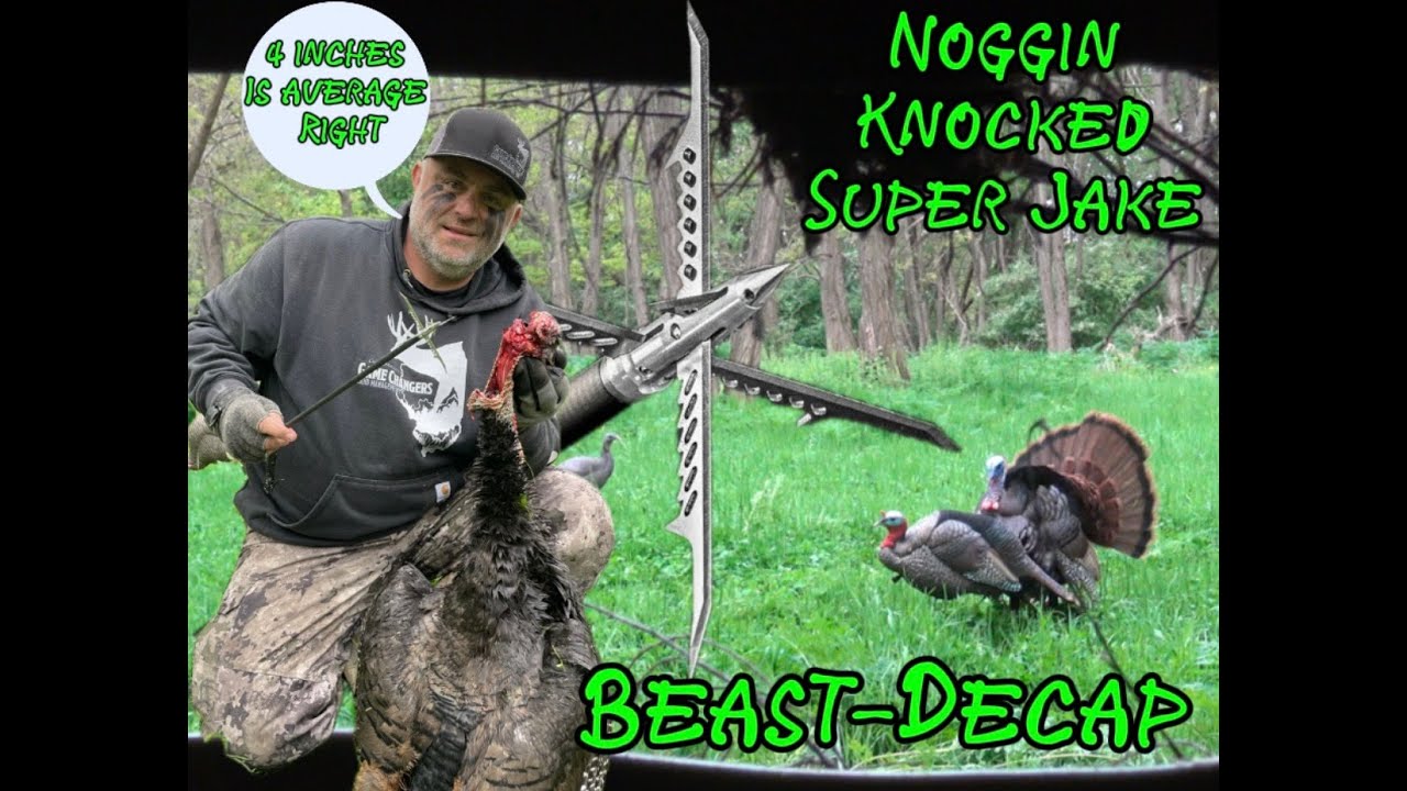 TURKEY HEADS FLYING Off BEAST BROADHEADS 4 inch DECAP - SUPER JAKE gets ...