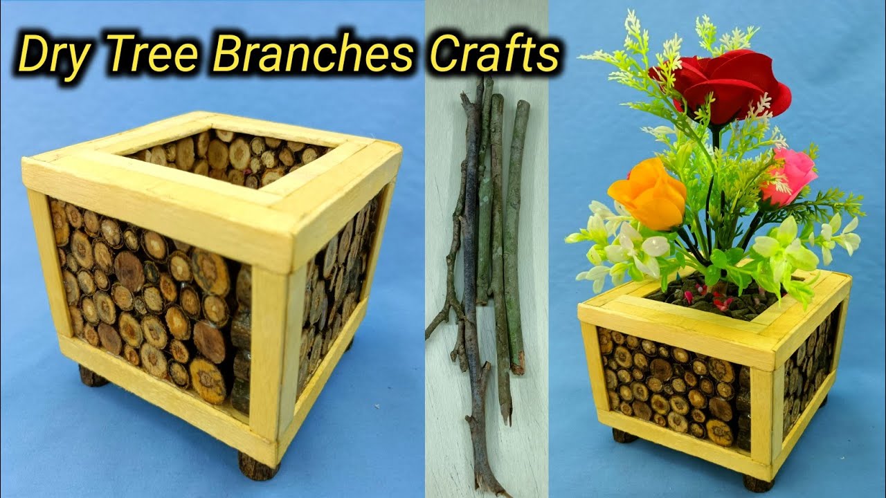 How To Make Flower Vase With Dry Tree Branches | Easy Room Decoration ...